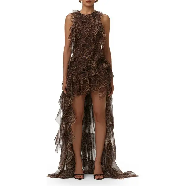 Naked Wardrobe Leopard-print Ruffled Chiffon High-low Dress - Spotted Leopard