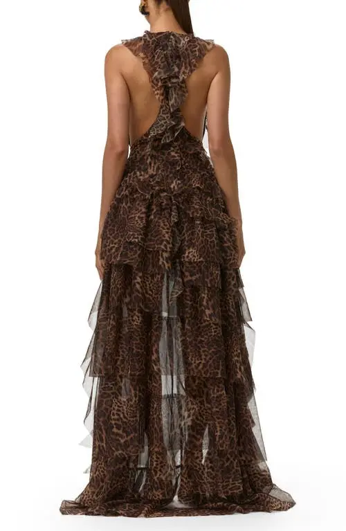 Naked Wardrobe Leopard Print Ruffled Chiffon High-low Dress
