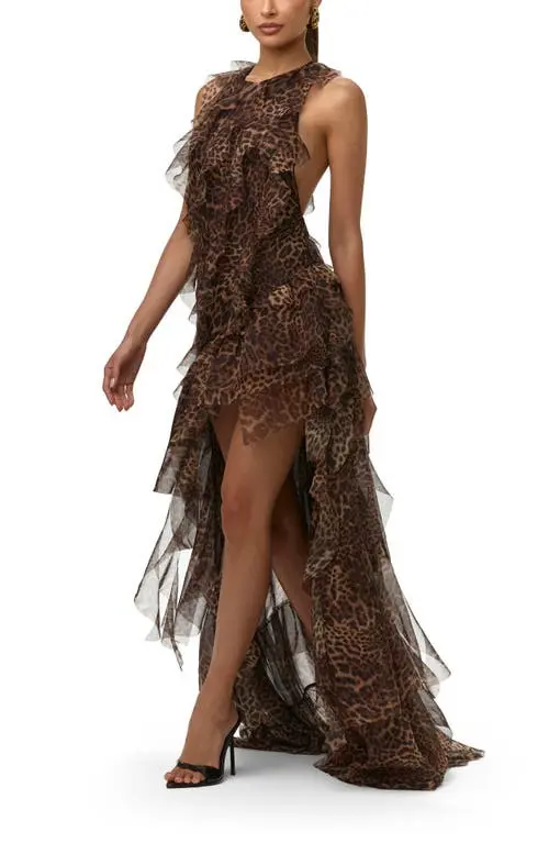 Naked Wardrobe Leopard Print Ruffled Chiffon High-low Dress