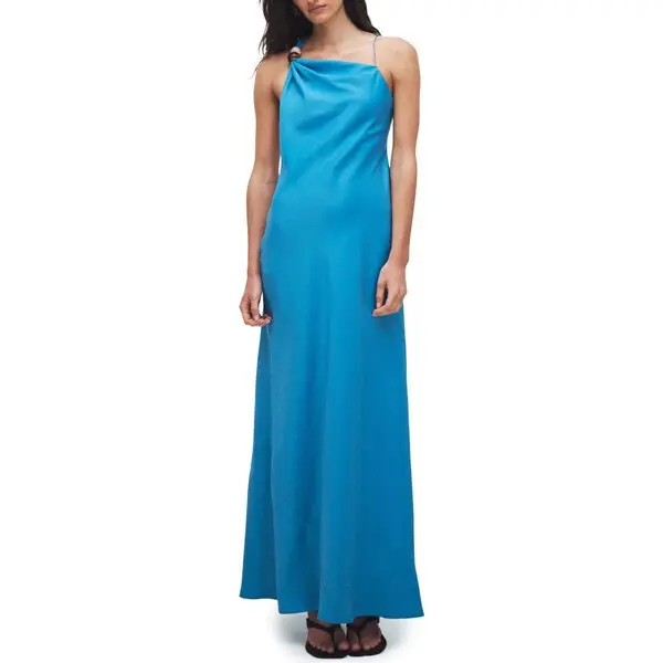 Topshop Asymmetrical Beaded Neck Satin Maxi Dress - Mblue