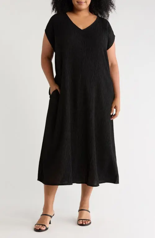 Eileen Fisher V-neck Cap Sleeve Crinkle Dress