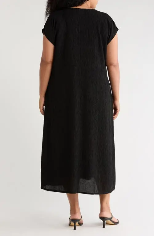 Eileen Fisher V-neck Cap Sleeve Crinkle Dress