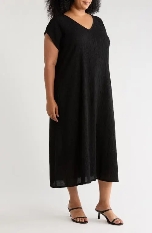 Eileen Fisher V-neck Cap Sleeve Crinkle Dress