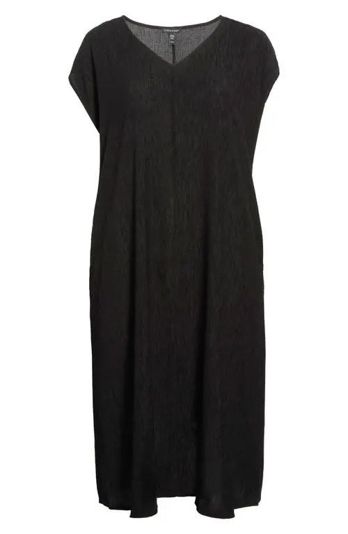 Eileen Fisher V-neck Cap Sleeve Crinkle Dress