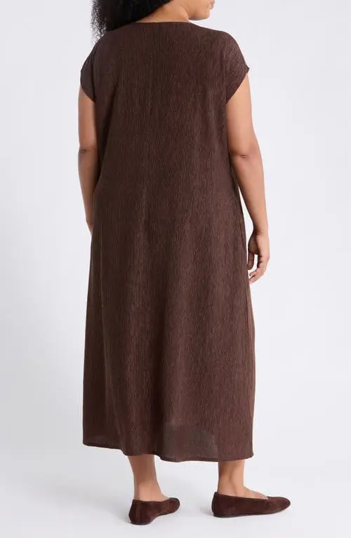 Eileen Fisher V-neck Cap Sleeve Crinkle Dress - Truffle