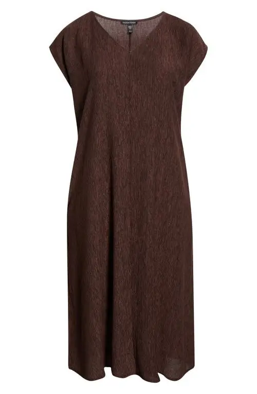 Eileen Fisher V-neck Cap Sleeve Crinkle Dress - Truffle