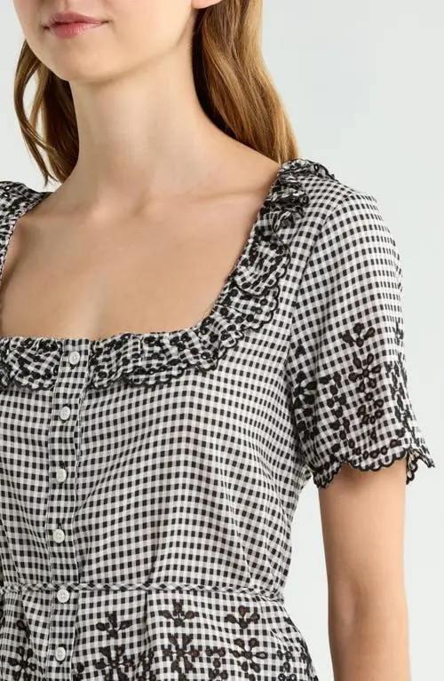 REFORMATION Gabbie Gingham Embroidered Woven Top
