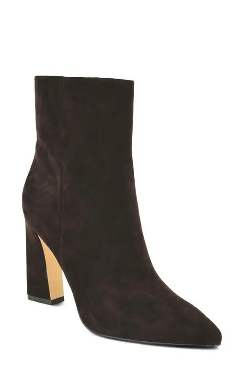 Nine West Todaye Bootie With Sculptural Block Heel And Pointed Toe - Dark Brown