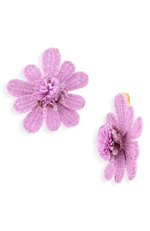 Oscar De La Renta Large Flower Woven Raffia Clip-on Earrings - Lilac