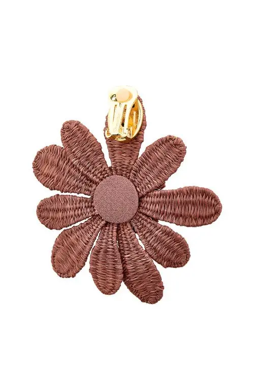 Oscar De La Renta Large Flower Woven Raffia Clip-on Earrings - Mauve