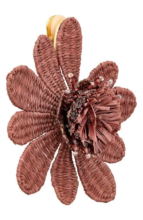 Oscar De La Renta Large Flower Woven Raffia Clip-on Earrings - Mauve