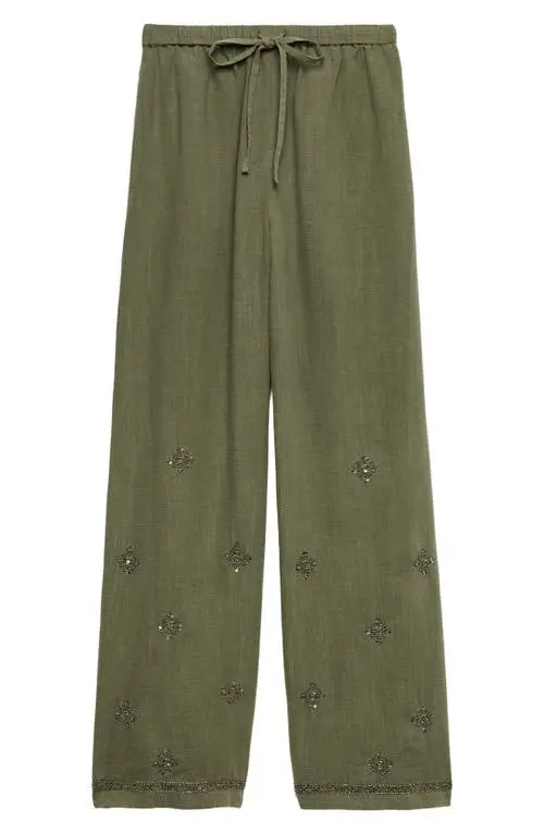 PER UNA BY M&S Wide Leg Embellished Pants - Hunter Green