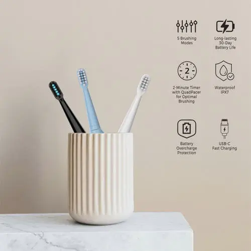 PURSONIC Usb Rechargeable Sonic Toothbrush With 12 Brush Heads - Black