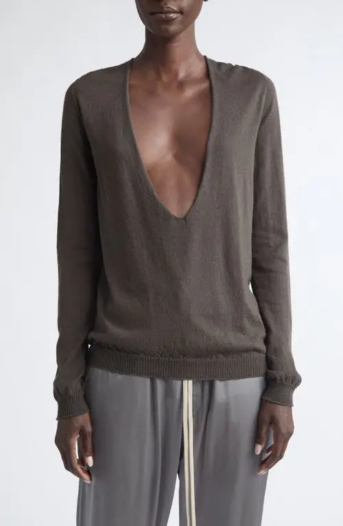 Rick Owens Plunge V-neck Wool Sweater - Dark Dust