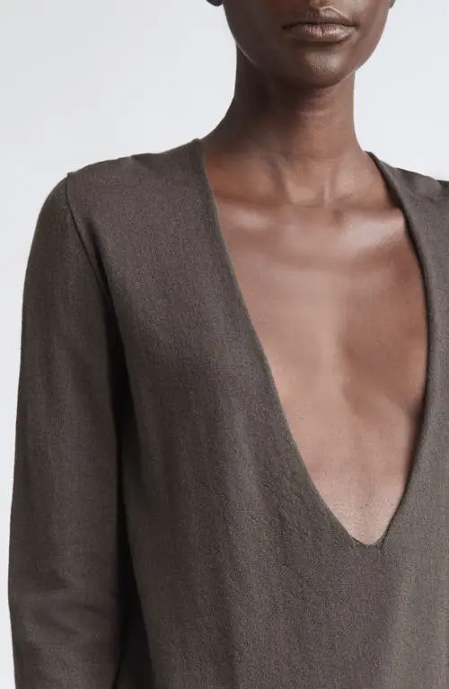 Rick Owens Plunge V-neck Wool Sweater - Dark Dust