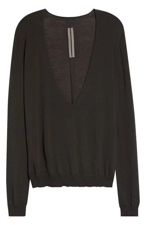 Rick Owens Plunge V-neck Wool Sweater - Dark Dust