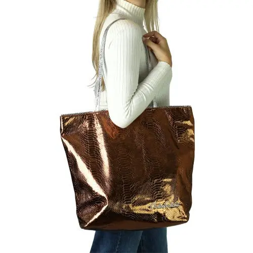 Carlos Falchi Microfiber Python Tote - Copper