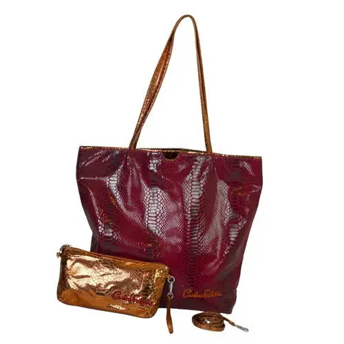 Carlos Falchi Microfiber Python Tote - Maroon