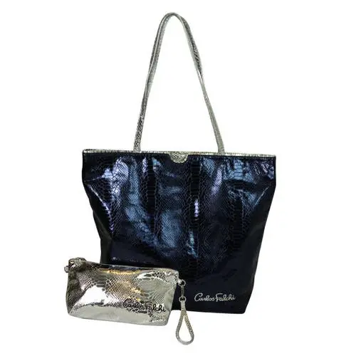 Carlos Falchi Microfiber Python Tote - Navy