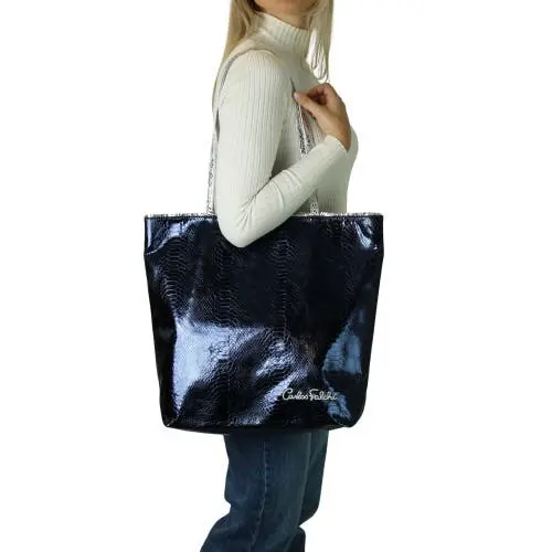 Carlos Falchi Microfiber Python Tote - Navy