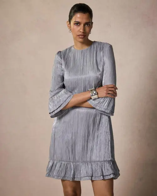 Mint Velvet Metallic Ruffle Trim Mini Dress