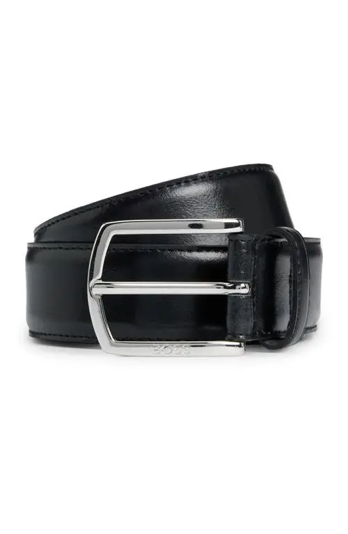 BOSS Claus Leather Belt With Pin Buckle - Black