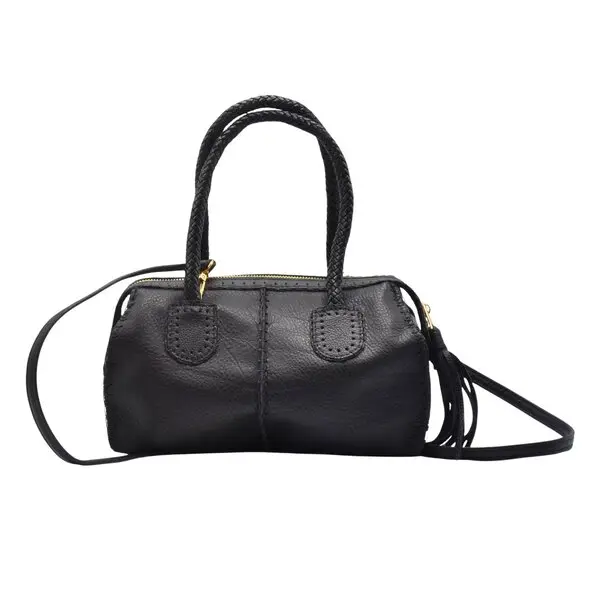 Carlos Falchi Mini Barrel Leather Bag - Black