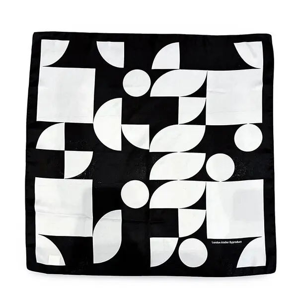 LONDON ATELIER BYPRODUCT Geometric Print Square Silk Scarf - Black