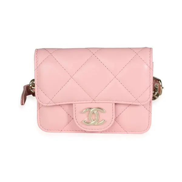 Chanel Quilted Lambskin Belt Bag With Chain - Pink