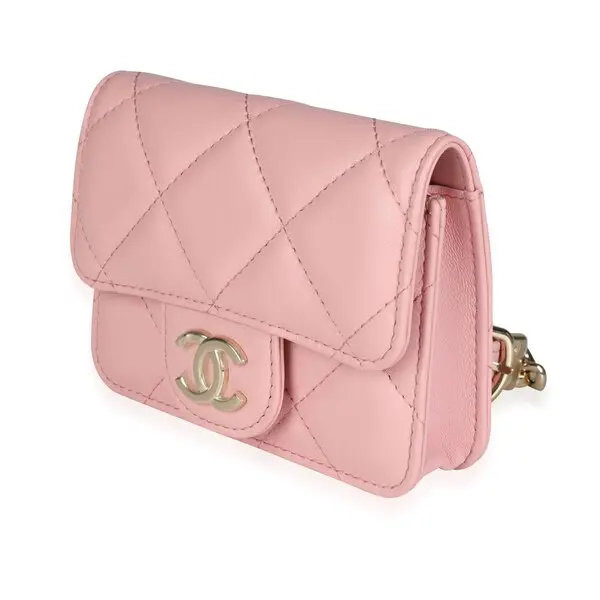 Chanel Quilted Lambskin Belt Bag With Chain - Pink