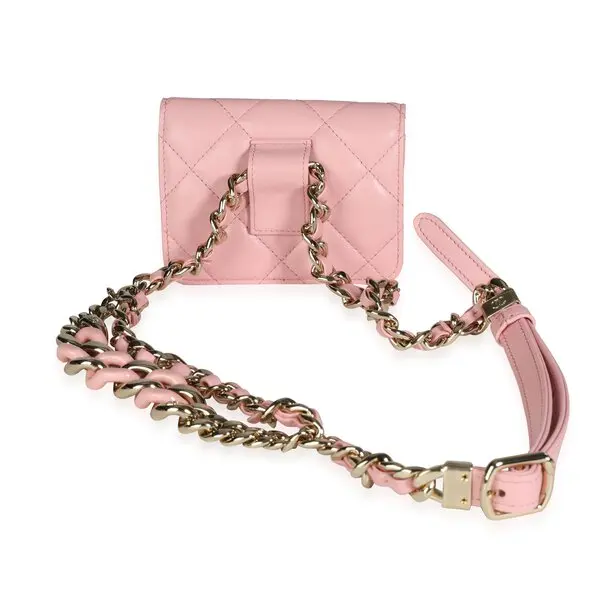 Chanel Quilted Lambskin Belt Bag With Chain - Pink