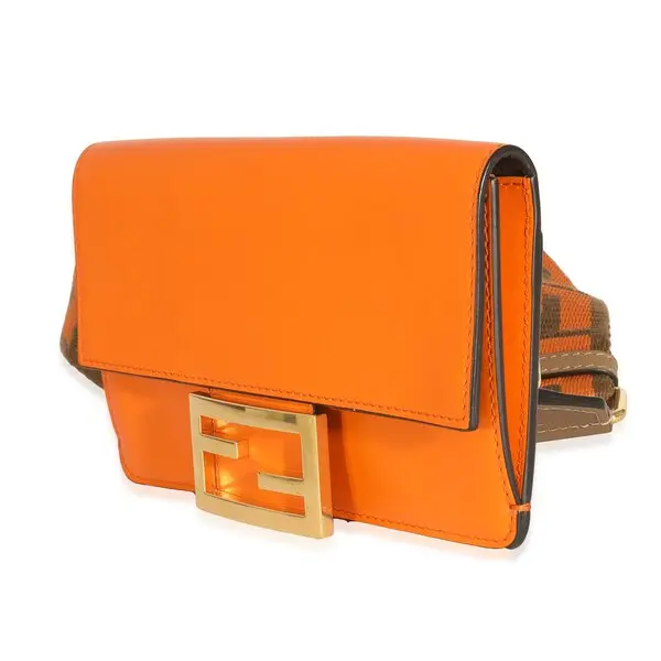 Fendi Calfskin Flat Baguette With Brown Strap