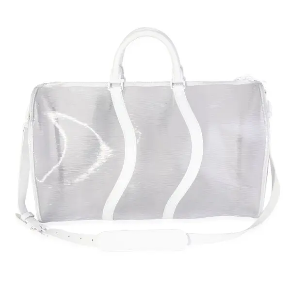 LOUIS VUITTON Keepall Bandoulière 50 Clear Epi Pvc Duffle Bag - White