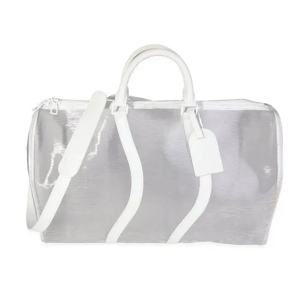 LOUIS VUITTON Keepall Bandoulière 50 Clear Epi Pvc Duffle Bag - White
