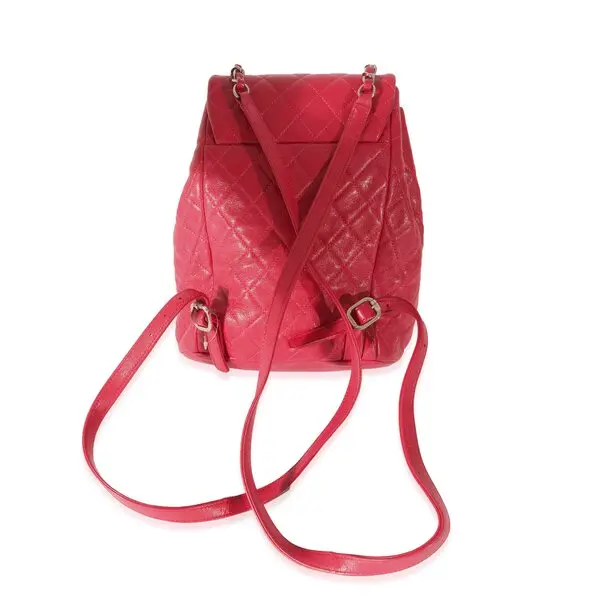Chanel Red Quilted Calfskin Covered Cc Drawstring Backpack - Pink