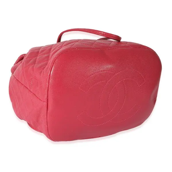 Chanel Red Quilted Calfskin Covered Cc Drawstring Backpack - Pink