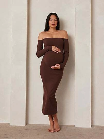 Victoria's Secret Bumpsuit Sculpting Rib Off The Shoulder Dress - Brown