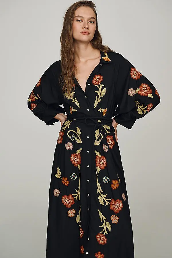 The Great. Embroidered Midi Dress