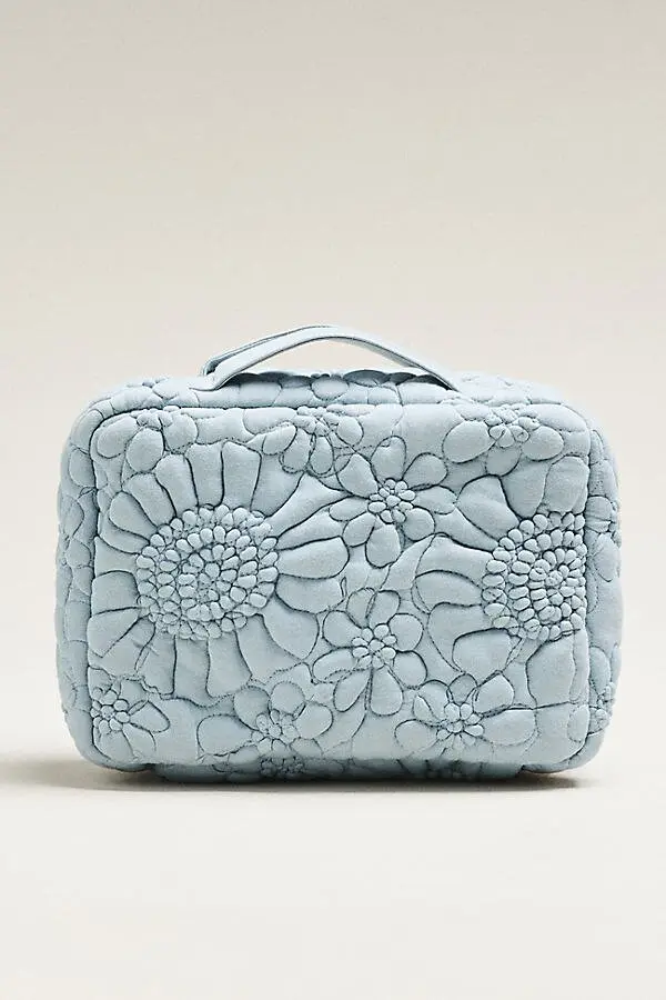 Anthropologie Quilted Floral Hangg Cosmetic Bag - Slate