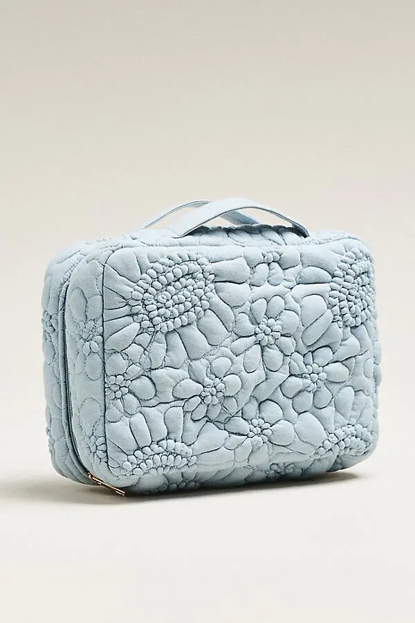 Anthropologie Quilted Floral Hanging Cosmetic Bag - Slate