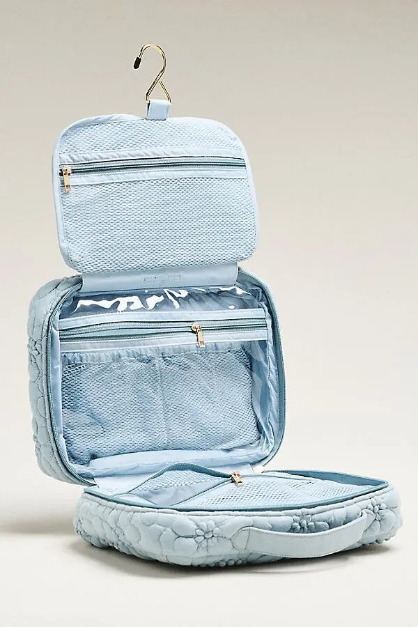 Anthropologie Quilted Floral Hanging Cosmetic Bag - Slate