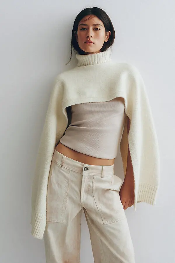 Anthropologie Funnel-neck Cropped Shrug - Cream