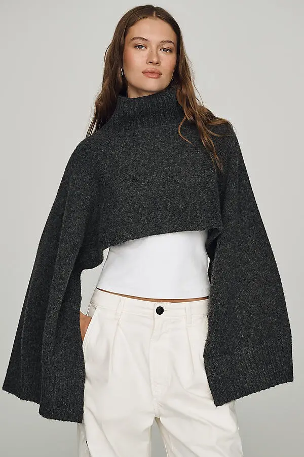 Anthropologie Funnel-neck Cropped Shrug - Dark Grey