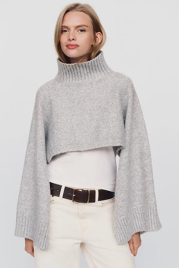 Anthropologie Funnel-neck Cropped Shrug - Light Grey
