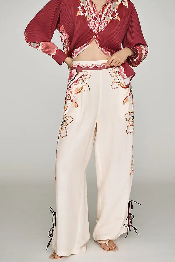 RANNA GILL Embroidered Wide-leg Pants