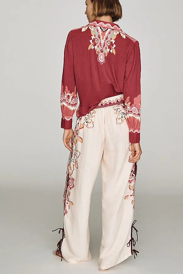 RANNA GILL Embroidered Wide-leg Pants