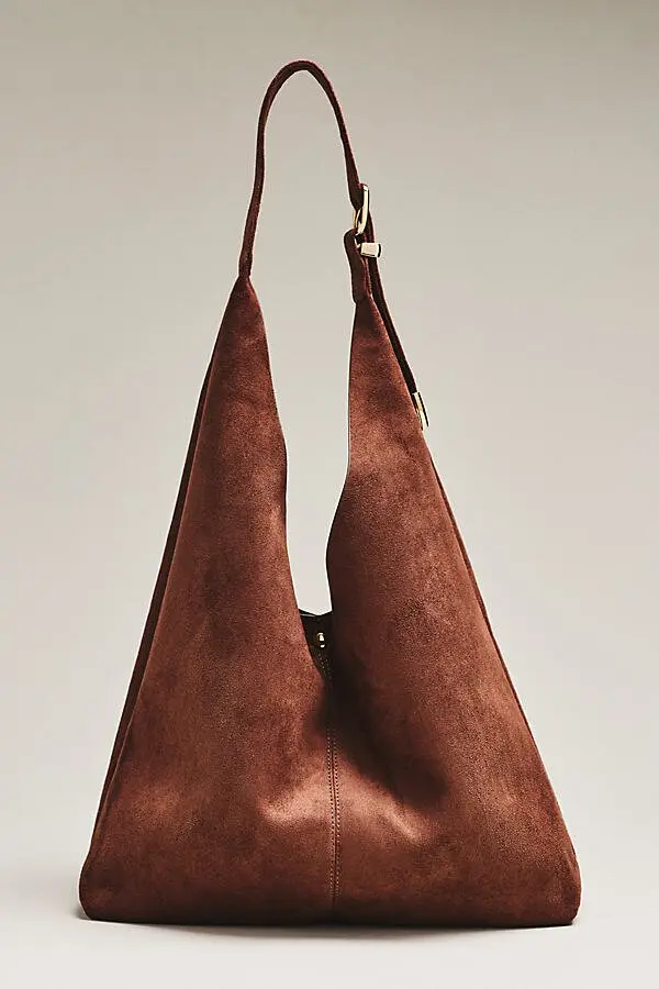 Anthropologie Love Knot Faux Suede Buckle Slouchy Bag - Chocolate