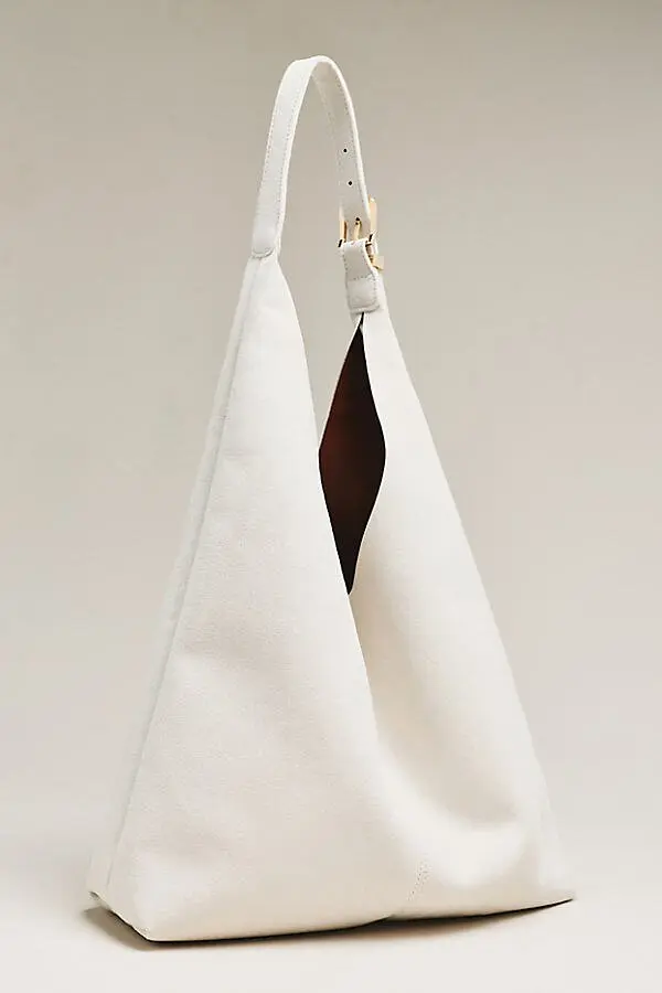 Anthropologie Love Knot Faux Suede Buckle Slouchy Bag - Cream