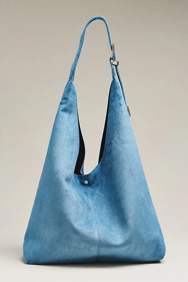 Anthropologie Love Knot Faux Suede Buckle Slouchy Bag - Slate