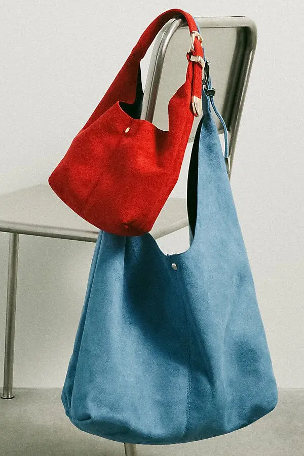 Anthropologie Love Knot Faux Suede Buckle Slouchy Bag - Slate
